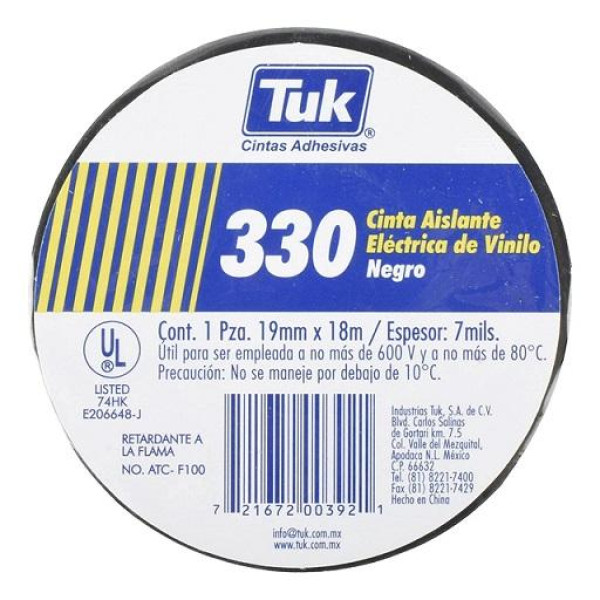 CINTA AISLANTE ELECTRICA DE VINILO NEGRA 19MMX18M TIPO 330NE TUK 345320 ...
